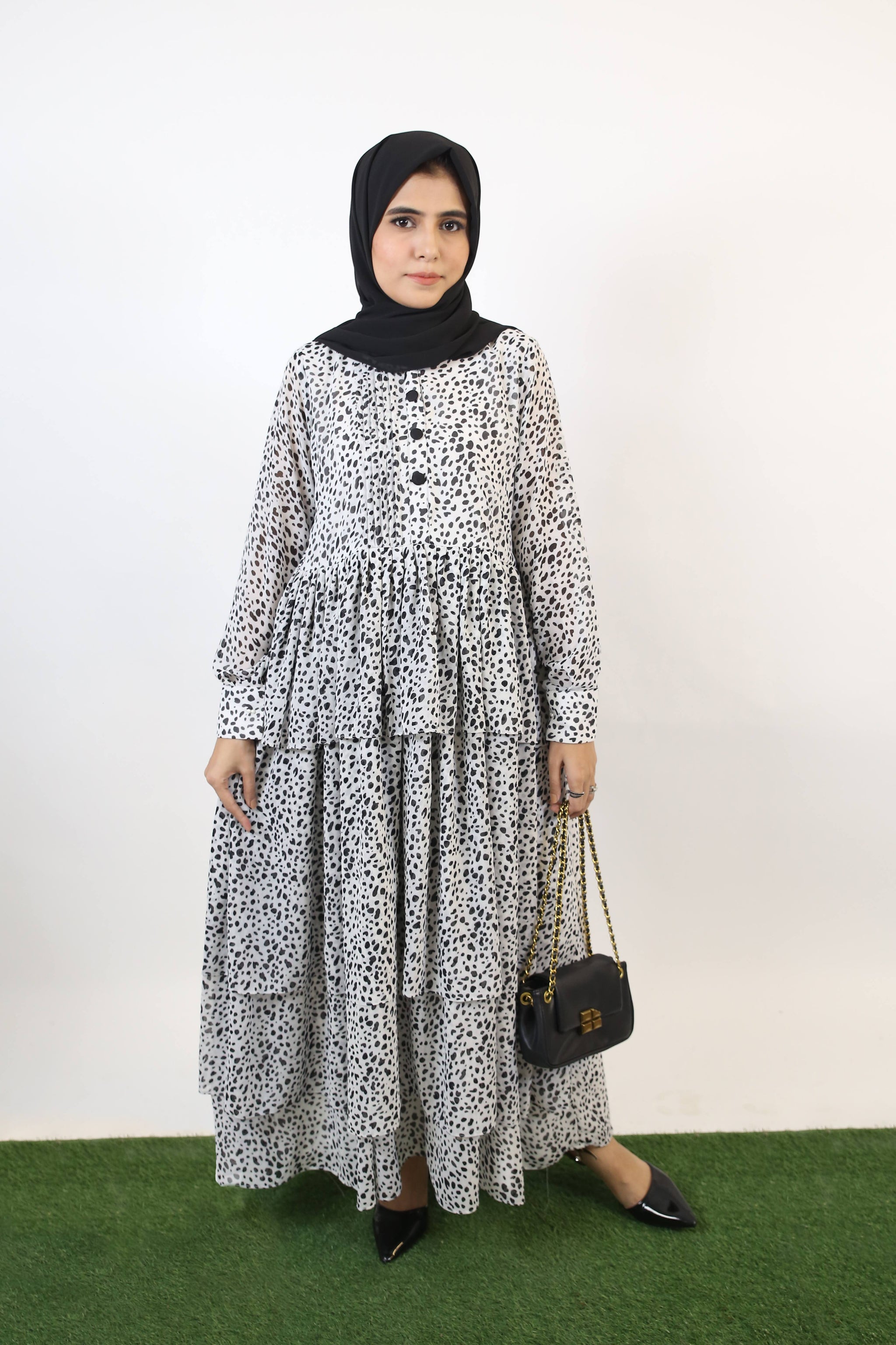 Fahd- Splendid Chiffon lined maxi dress with multi tiered ruffles and