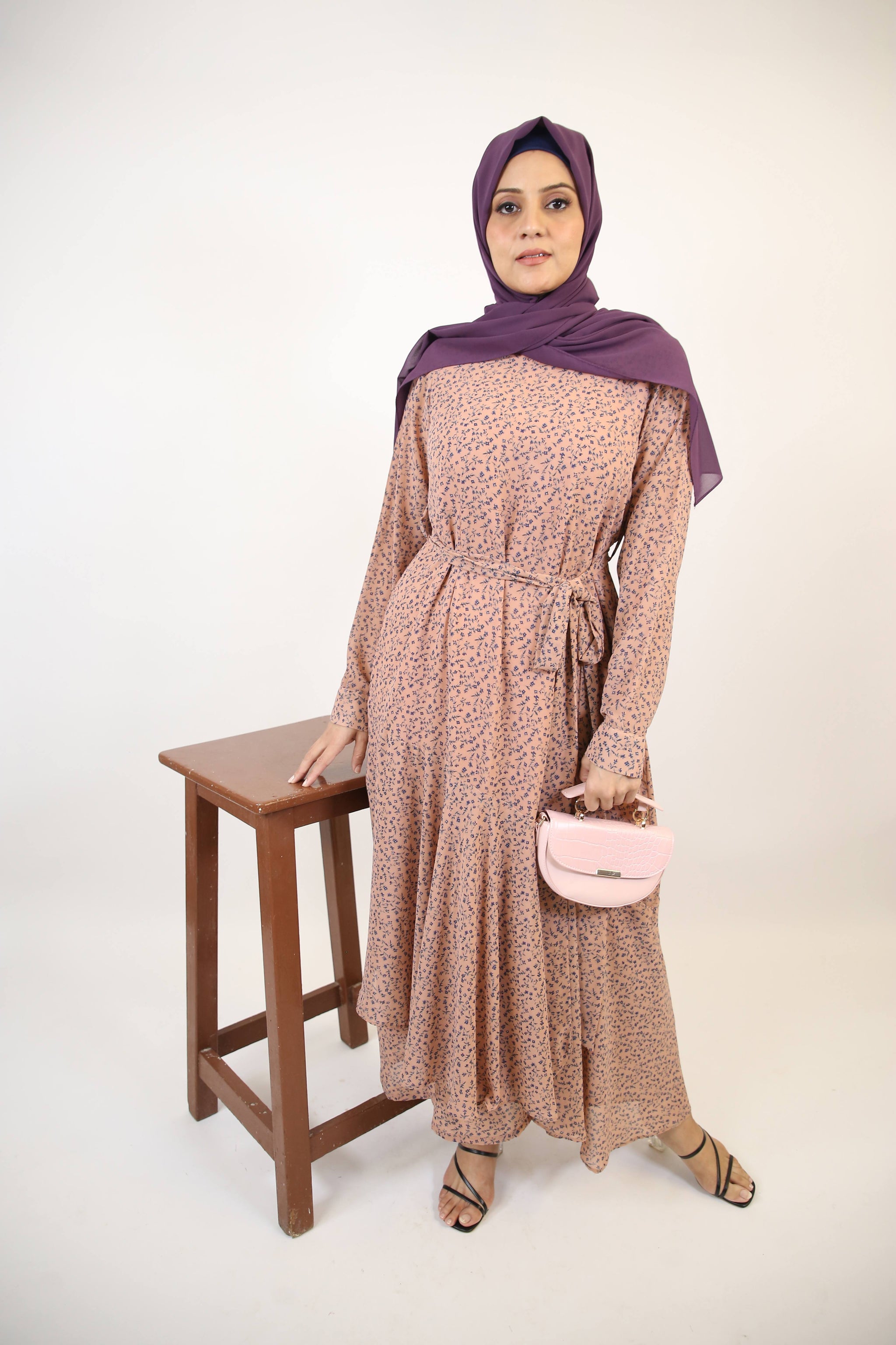 Cotton Candy- Graceful Chiffon lined printed maxi dress with ruffled h