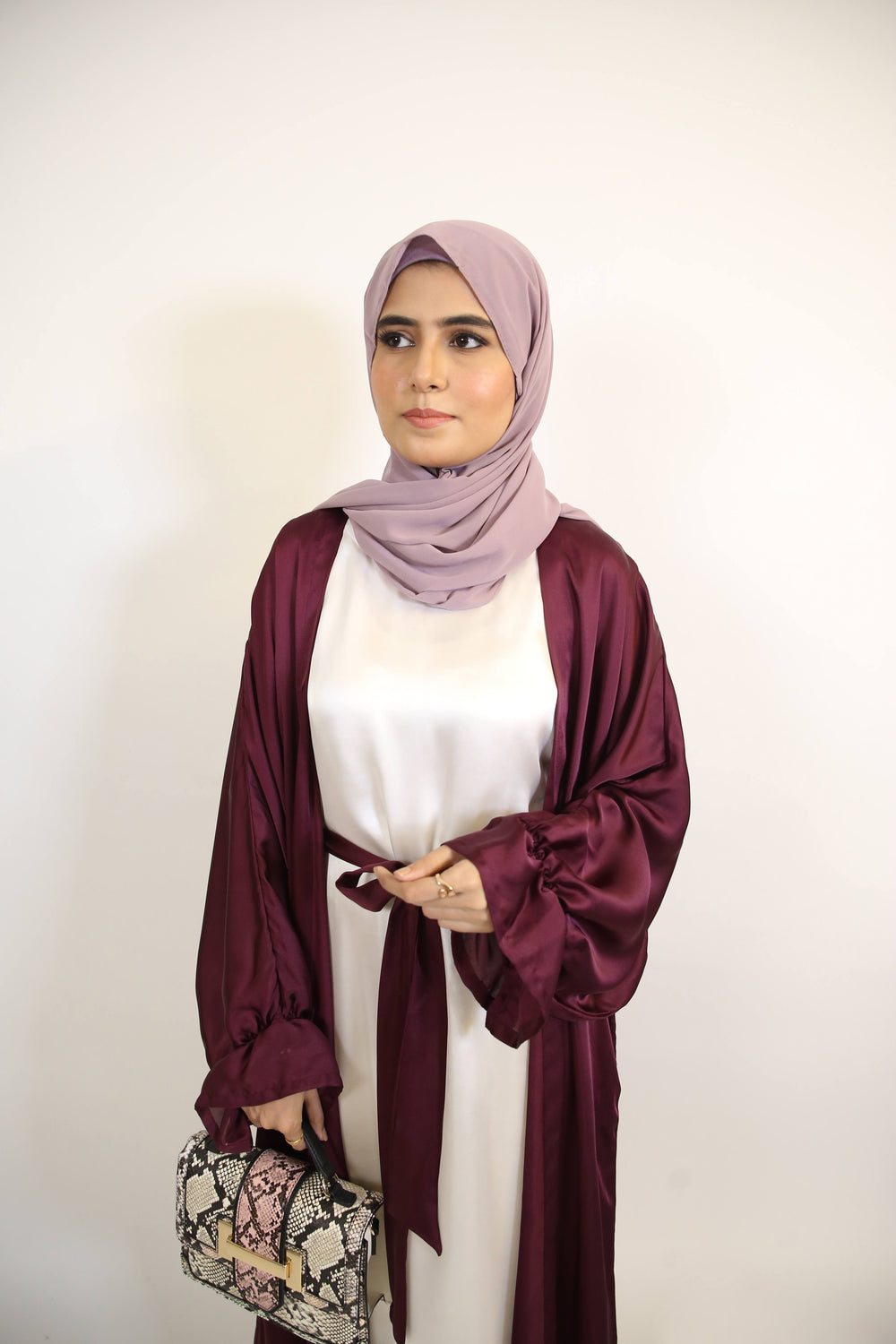 Anbari- Luxurious satin Throw over abaya set with matching belt and wh