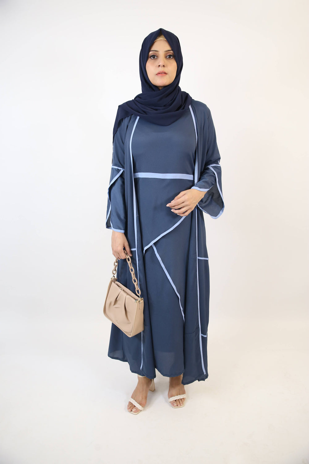 Hadee- Timeless lightweight wrinkle free abaya dress with contrast pip