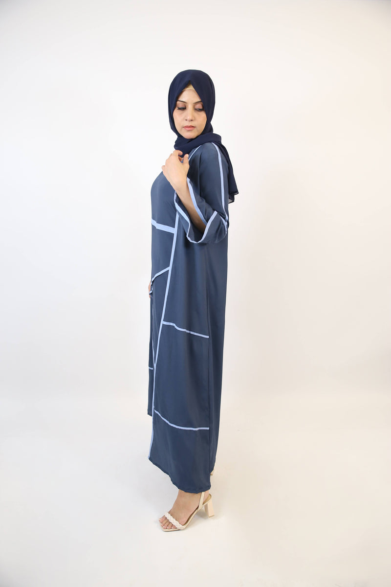Hadee- Timeless lightweight wrinkle free abaya dress with contrast pip